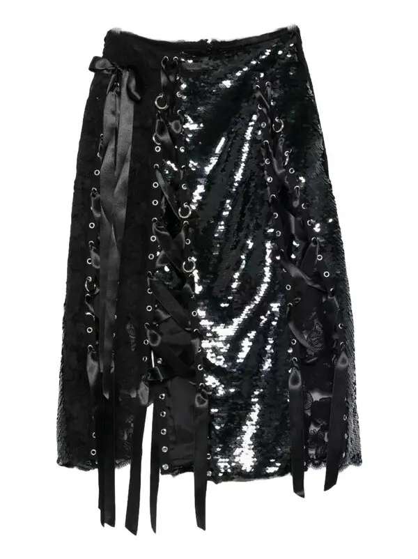Simone Rocha Sequin-embellished Lace-patchwork Midi Skirt - Black