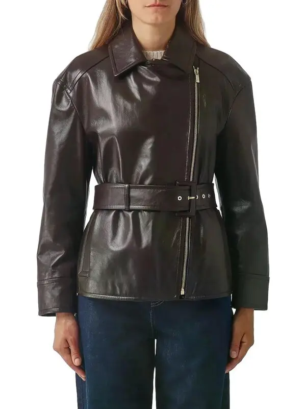 Max Mara Belted Leather Jacket - Brown