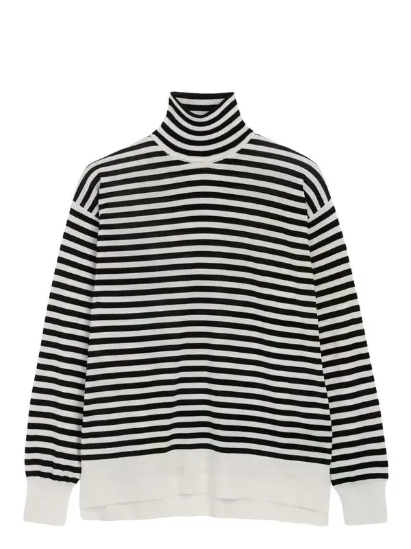 AMI Paris Striped Wool And Silk Turtleneck Sweater - Black