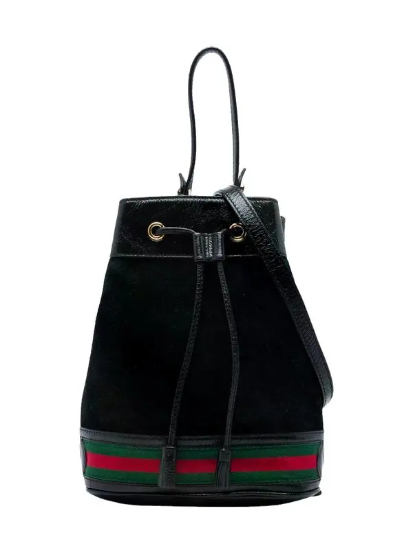 Gucci Small Suede Web Ophidia Bucket Bag Satchel - Black