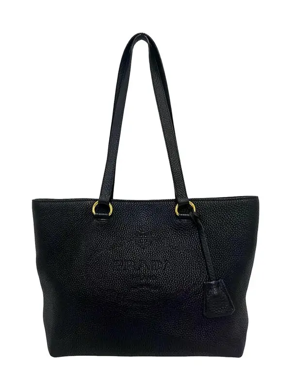 Prada Vitello Daino Embossed Logo Tote Bag - Black
