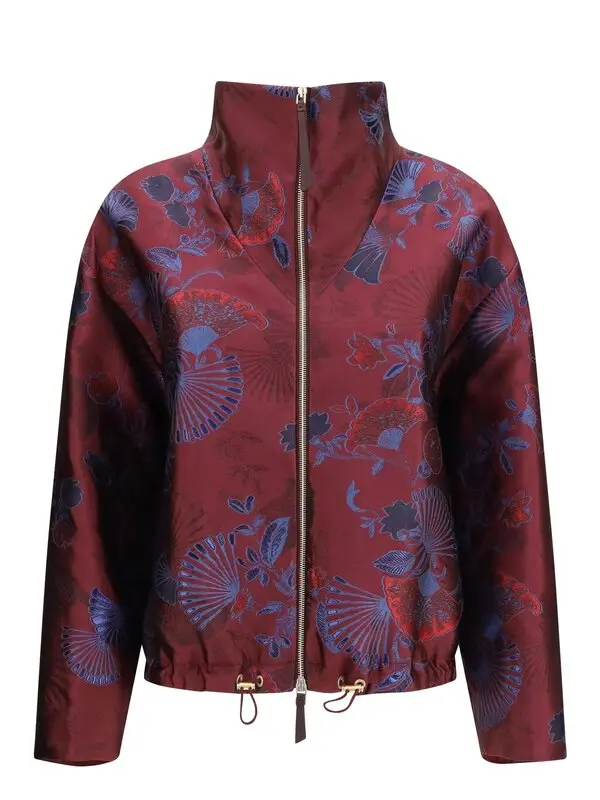 Giorgio Armani Silk-blend Jacquard Ginkgo Motif Zip-up Jacket - Multicolor