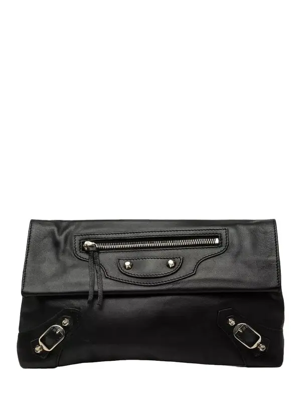 Balenciaga Lambskin Motocross Giant 12 Envelope Clutch Bag - Black
