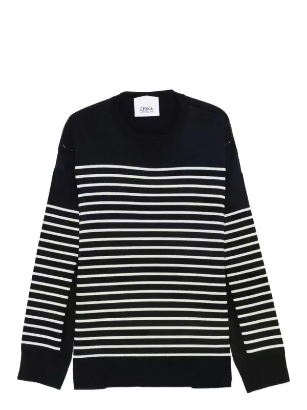 Erika Cavallini Horizontal Stripe Crew Neck Sweater - Blue