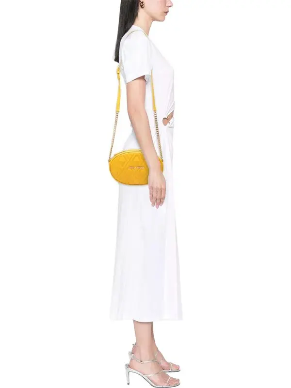 Miu Miu Quilted Leather Oval Camera Crossbody Bag - Yellow