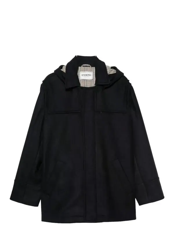 Iceberg Hooded Zip-up Twill Coat - Blue