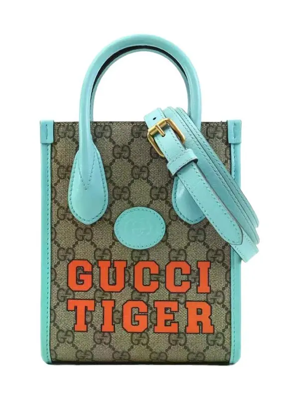 Gucci Mini Gg Supreme Web Tiger Retro Interlocking G Satchel - Blue