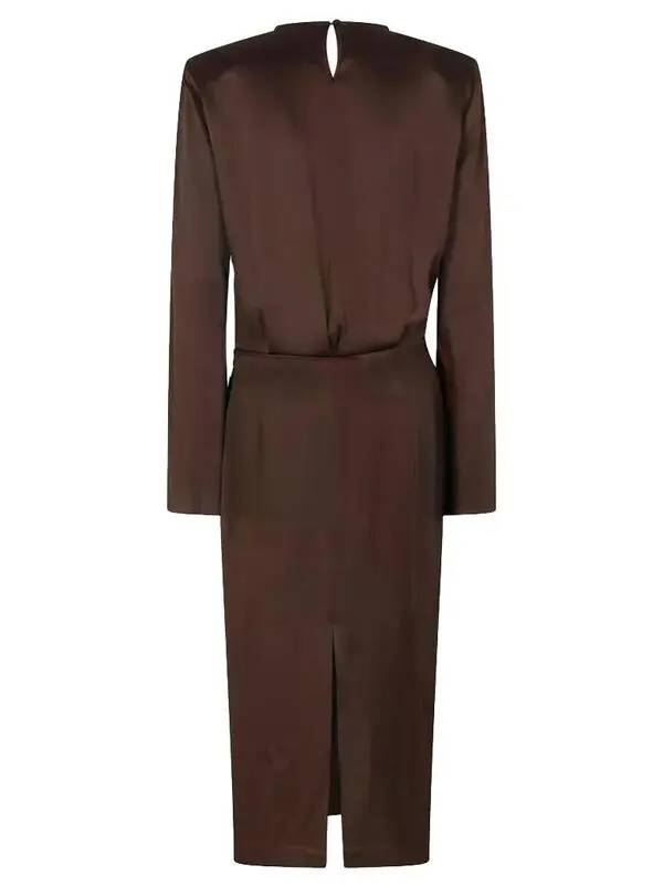 Federica Tosi Padded Shoulder Satin Midi Dress - Brown