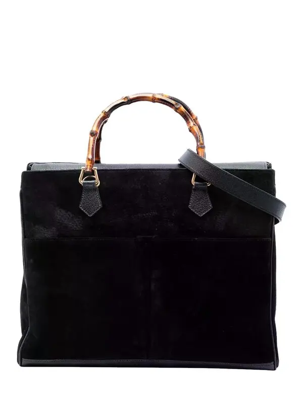Gucci Suede Bamboo Satchel - Black