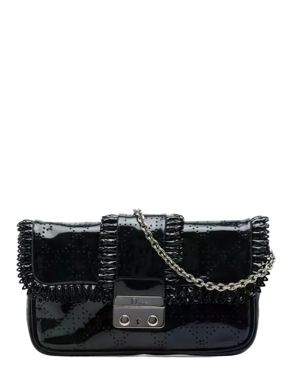 Dior 2009 Perforated Patent Cannage New Lock Ruffle Pouch Crossbody Bag - Black