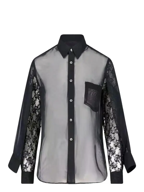 Comme Des Garçons Sheer Lace-panelled Blouse - Black