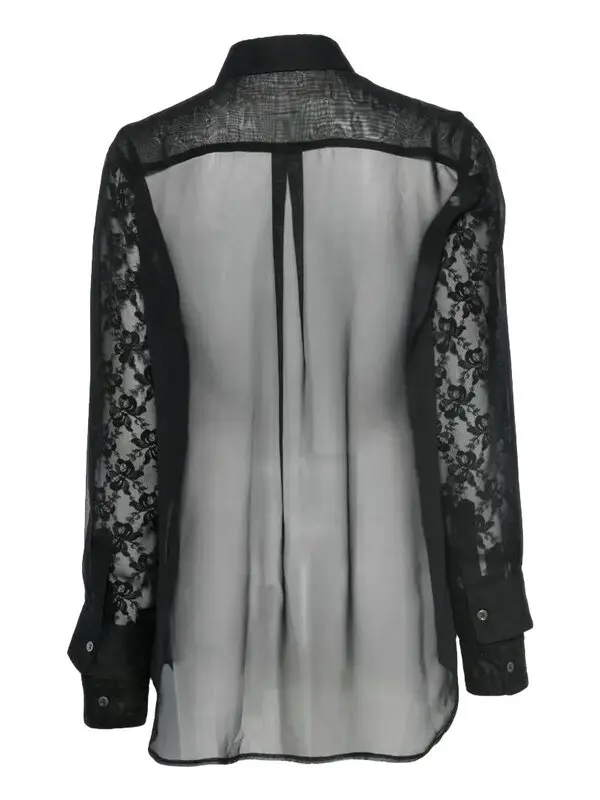Comme Des Garçons Sheer Lace-panelled Blouse - Black