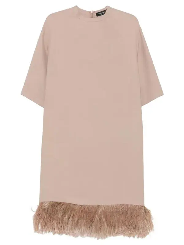 Fabiana Filippi Feather-trim High Neck Short Sleeve Dress - Neutrals
