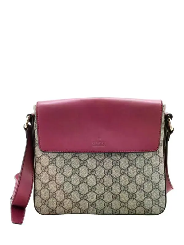 Gucci Gg Coated Canvas Leather Flap Messenger Bag - Pink