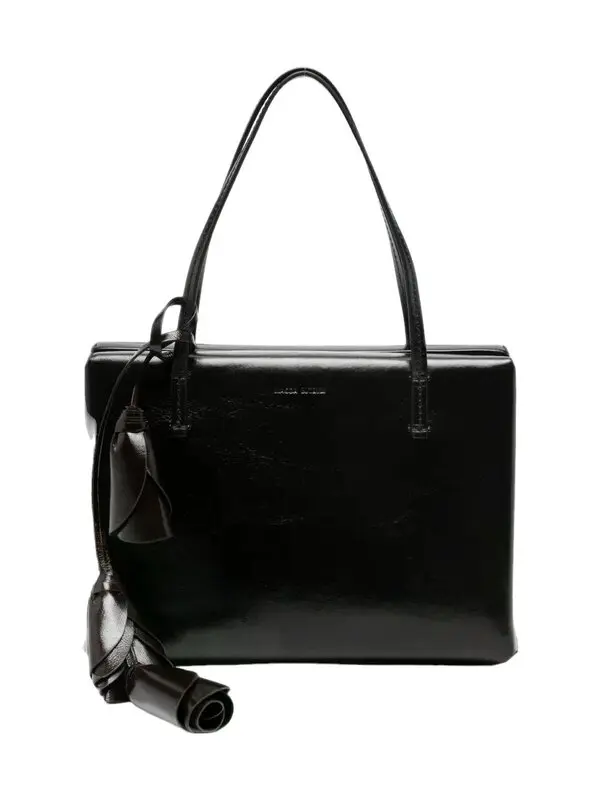 Magda Butrym Leather Tote Bag With Flower Pendant - Black