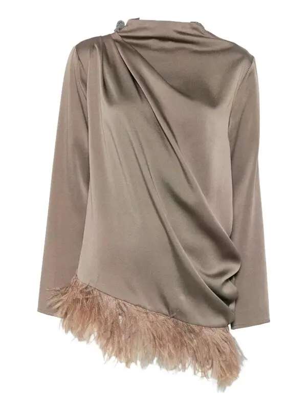 Fabiana Filippi Draped Feather-trim Top - Grey
