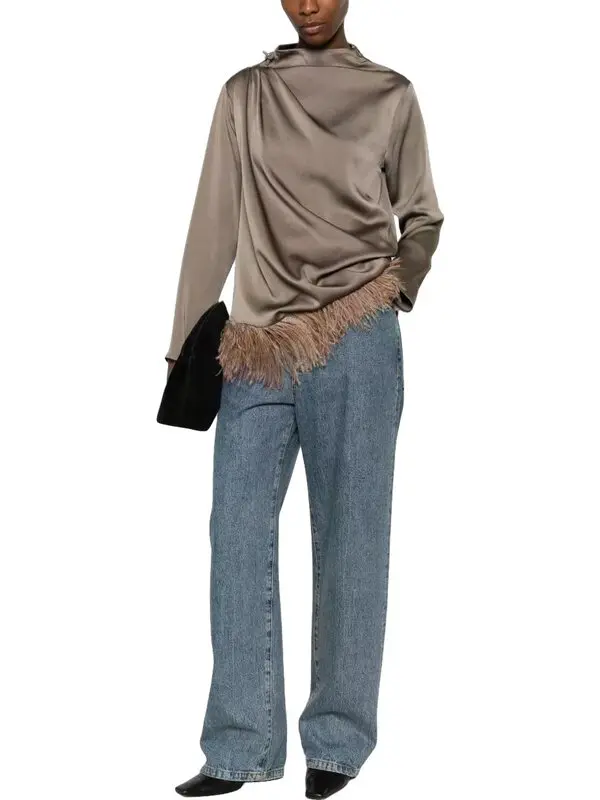 Fabiana Filippi Draped Feather-trim Top - Grey