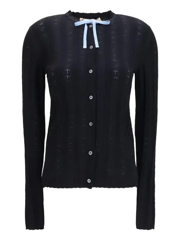Marni Wool And Silk Cardigan With Bow Detail - Black