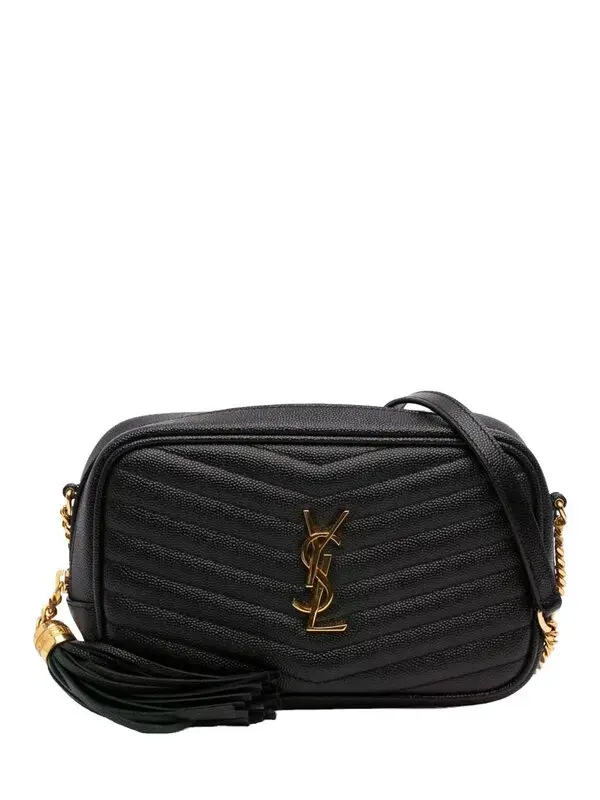 Saint Laurent Grain De Poudre Chevron Monogram Lou Camera Bag Crossbody - Black