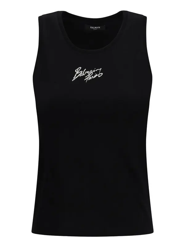 Balmain Brush Print Cotton Jersey Tank Top - Black