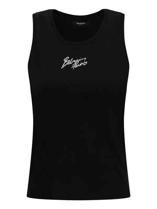 Balmain Brush Print Cotton Jersey Tank Top - Black