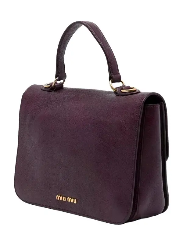 Miu Miu Goatskin Madras Push Lock Top Handle Satchel - Purple