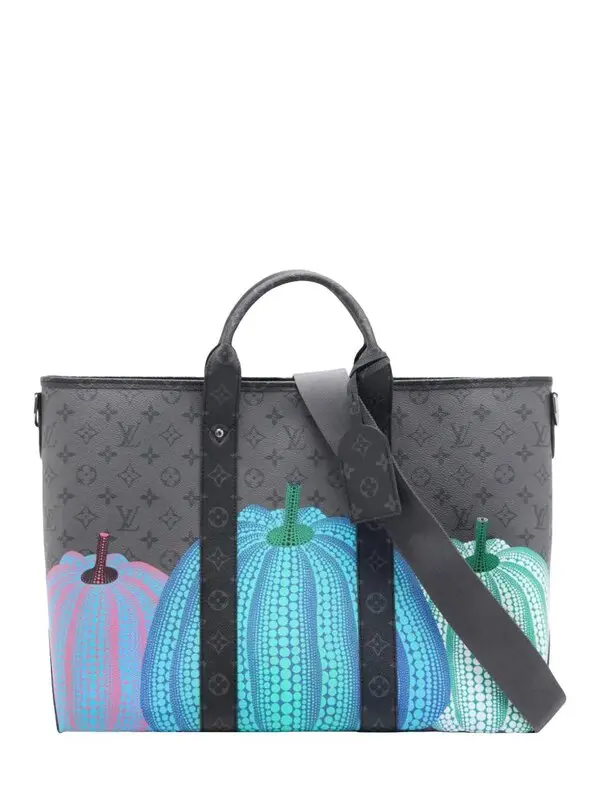 LOUIS VUITTON Yayoi Kusama Monogram Eclipse Reverse Pumpkin Weekend Tote Satchel - Grey