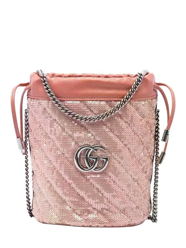 Gucci Small Gg Marmont Sequin Diagonal Matelasse Calfskin Bucket Bag - Pink