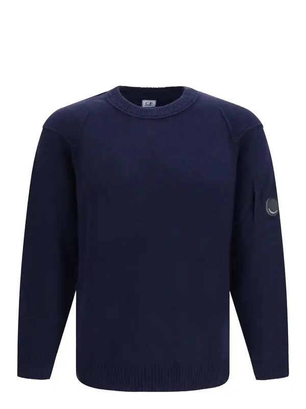 C.P. COMPANY Grs Lambswool Crewneck Sweater With Lens Detail - Blue