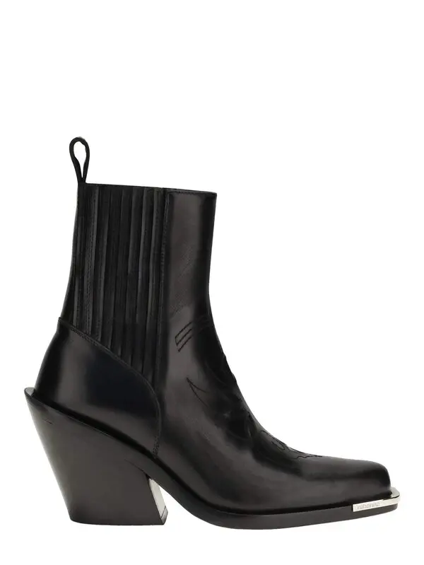 Rabanne Leather Cowboy Ankle Boots - Black