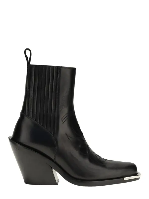 Rabanne Leather Cowboy Ankle Boots - Black