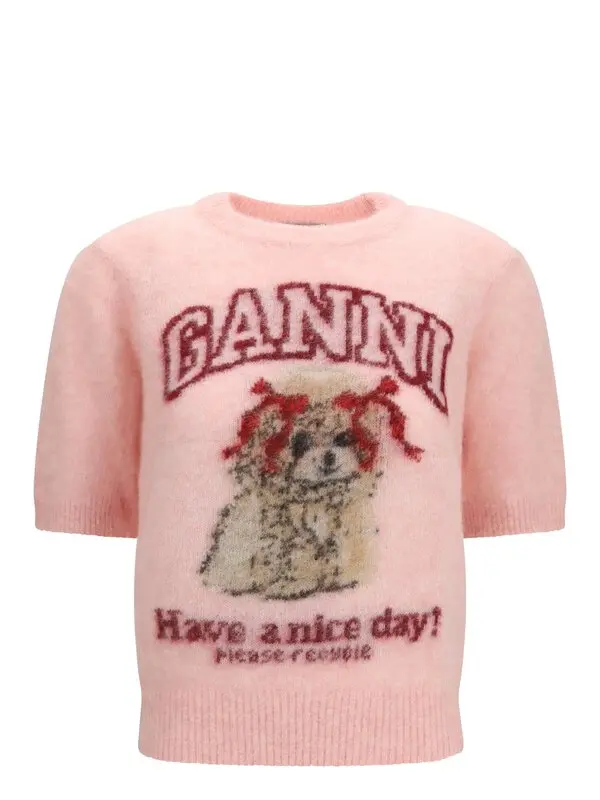 GANNI Alpaca Graphic Knit T-shirt - Pink