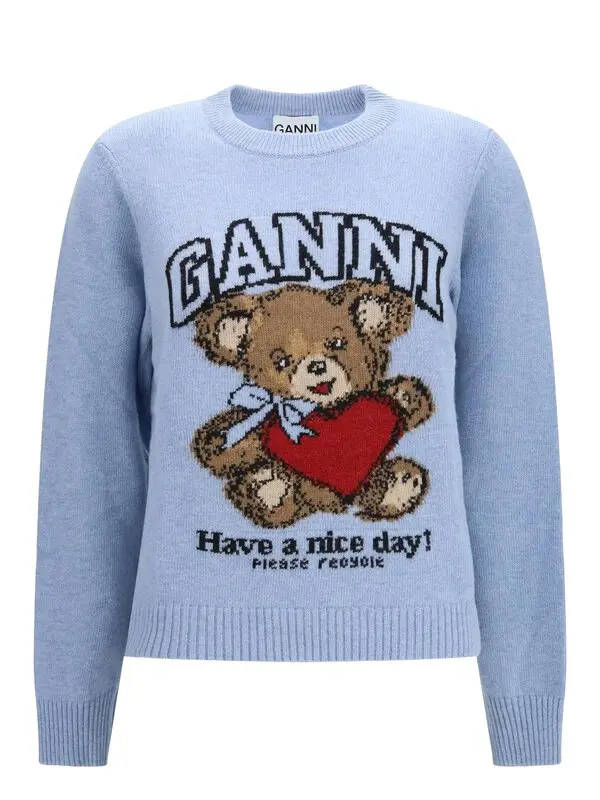 GANNI Wool Graphic Knit Sweater - Blue