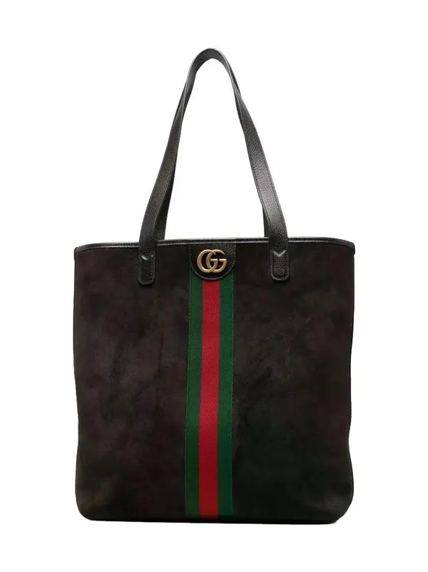 Gucci Suede Shoulder Bag With Web Stripe Detailing - Brown