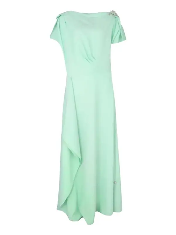 LOODYANA Beaded Shoulder Pleated Sleeve Maxi Dress - Green
