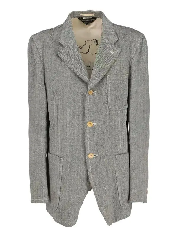 Comme Des Garçons Tailored Blazer With Graphic Print And Herringbone Detail - Grey
