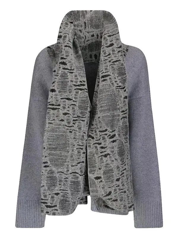 NICCOLO PASQUALETTI Scarf-detail Perforated-knit Cardigan - Grey