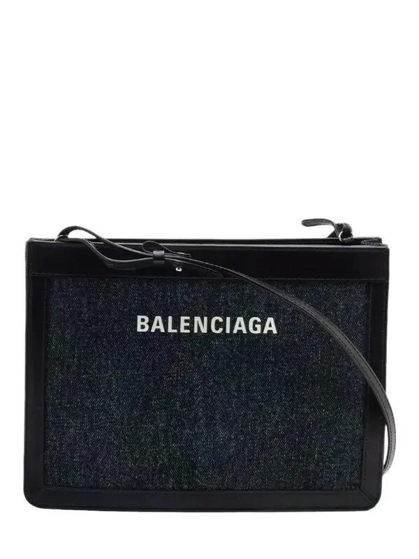 Balenciaga Leather Trimmed Crossbody Bag - Blue