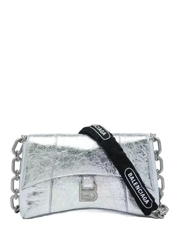 Balenciaga Metallic Crinkled Calfskin Hourglass Downtown Xs Crossbody Bag - Silver