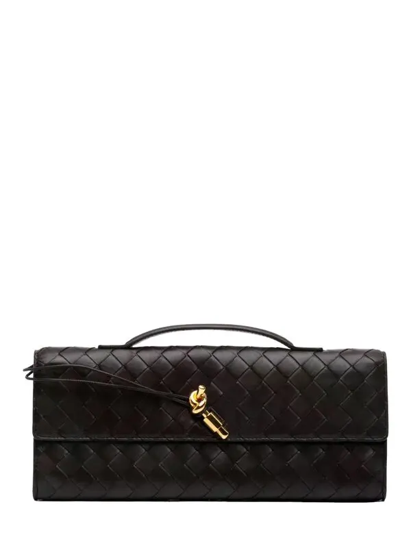 Bottega Veneta 2012-2026 Lambskin Intrecciato Andiamo Clutch Bag - Brown