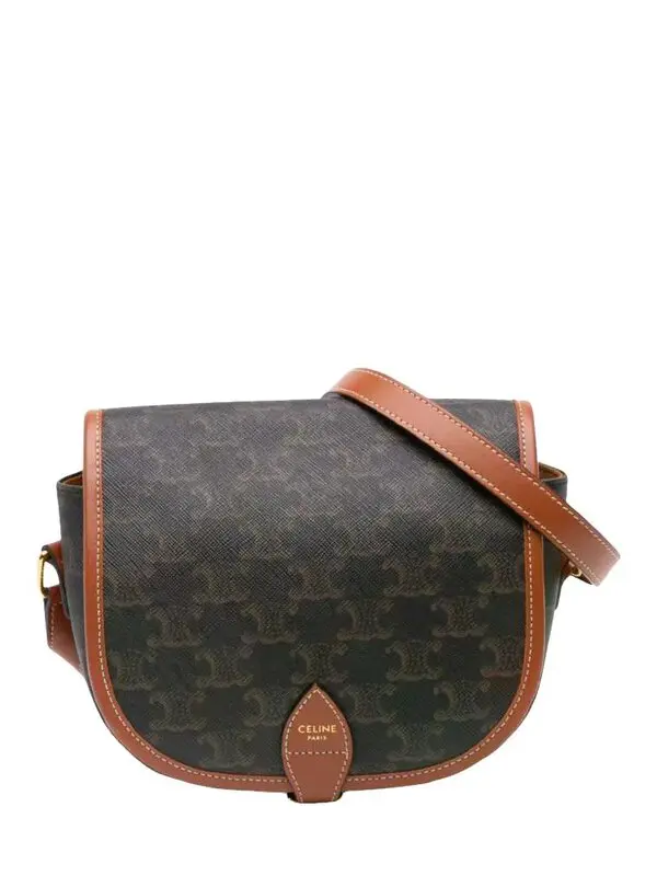 Celine Medium Triomphe Coated Canvas Folco Crossbody Bag - Brown