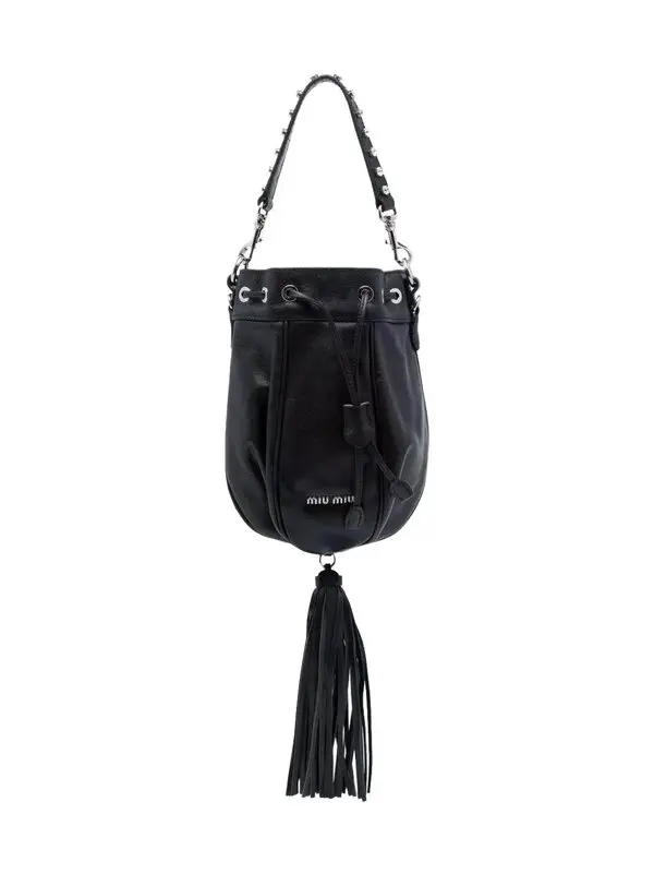 Miu Miu Nappa Crystal Embellished Handle Bucket Bag Satchel - Black