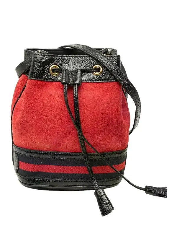 Gucci Ophidia Mini Suede And Patent Web Bucket Bag - Red