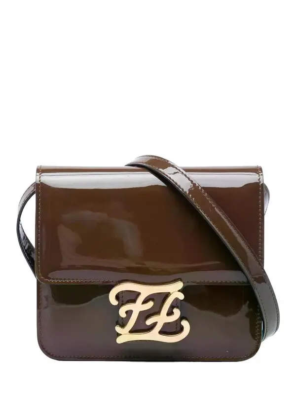 Fendi Patent Karligraphy Crossbody Bag - Brown