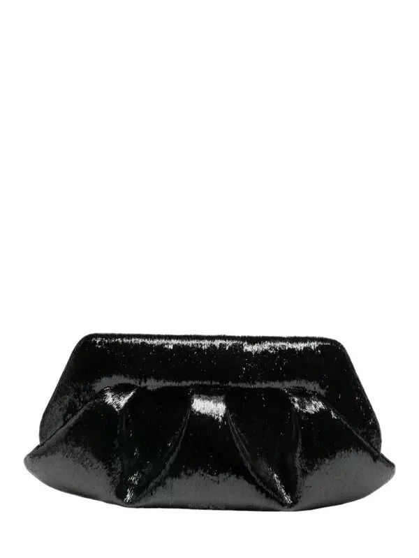 THEMOIRE Bios Ruched Metallic-effect Clutch Bag - Black