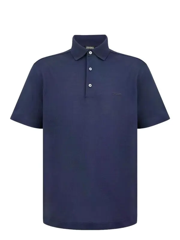 Zegna Navy Cotton Piquet Polo Shirt - Blue