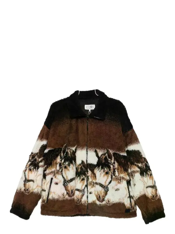 MAISON MARGIELA Horse-print Faux Shearling Zip-up Cardigan - Brown