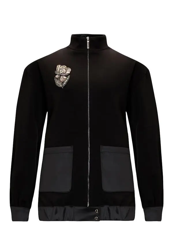 EXQUISE Stone Embellished Zip-up Knit Jacket - Black