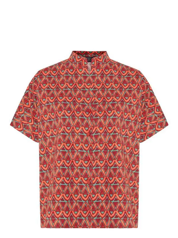 EXQUISE Geometric Print Short Sleeve Shirt - Orange