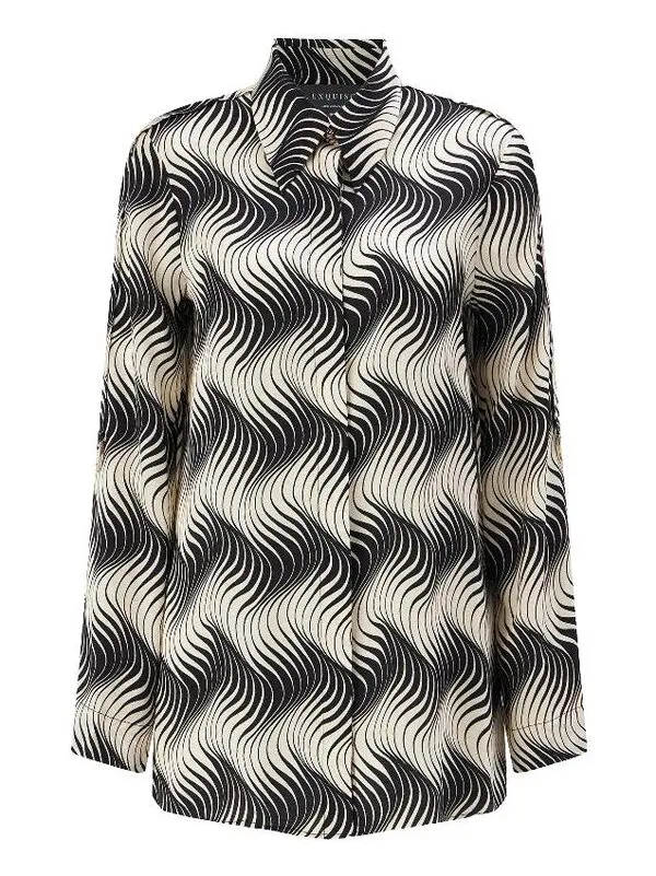 EXQUISE Printed Viscose Shirt - Beige/black